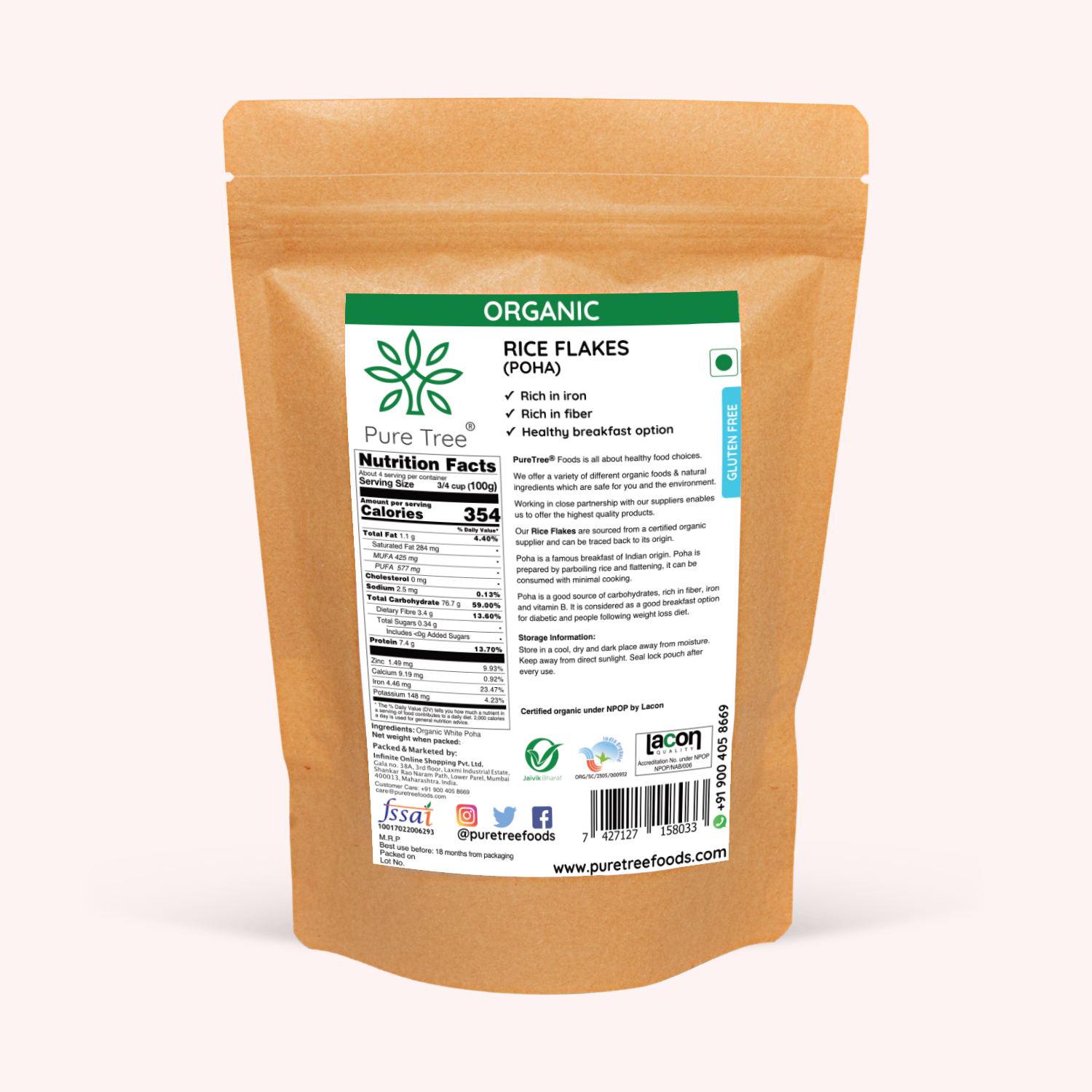 Certified Organic Flatten Rice Thick White | Jada Poha – Puretree Foods