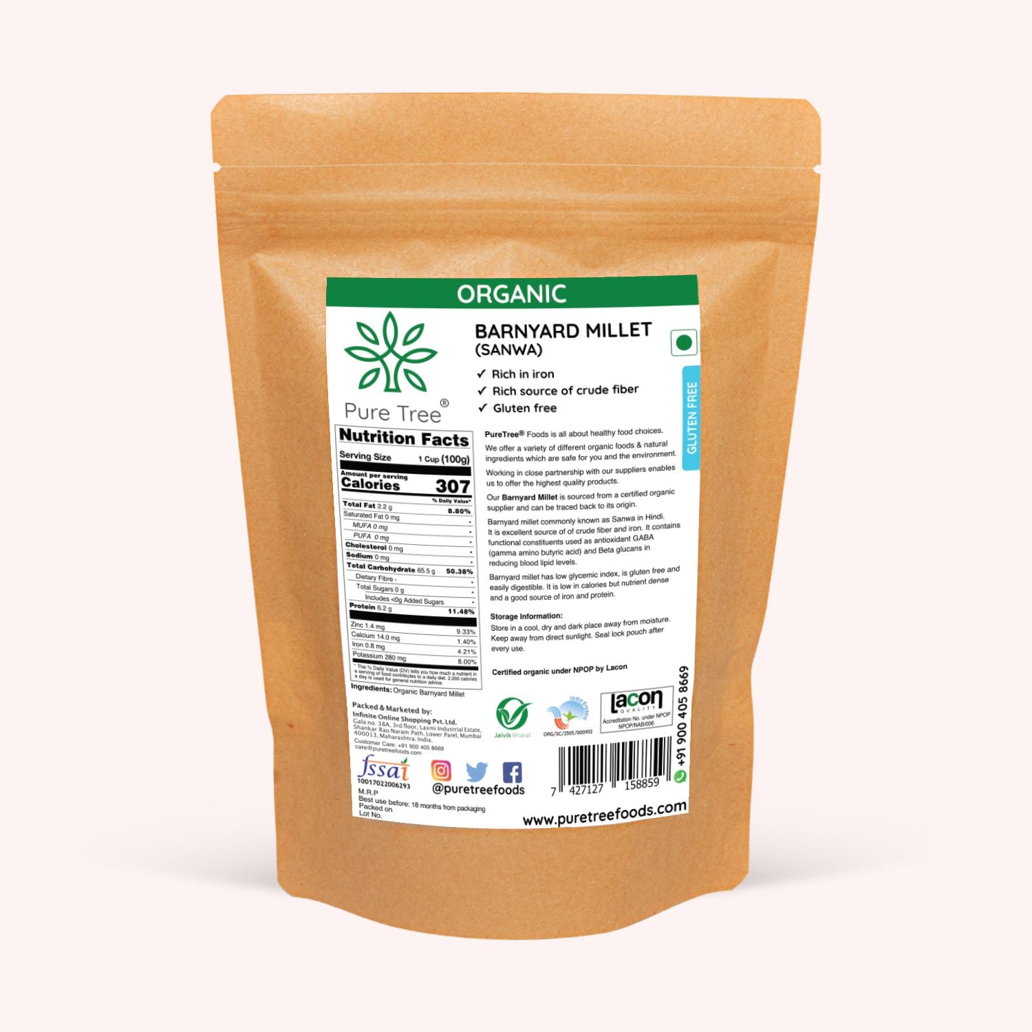 Certified Organic Barnyard Millet | Bhagar – Puretree Foods