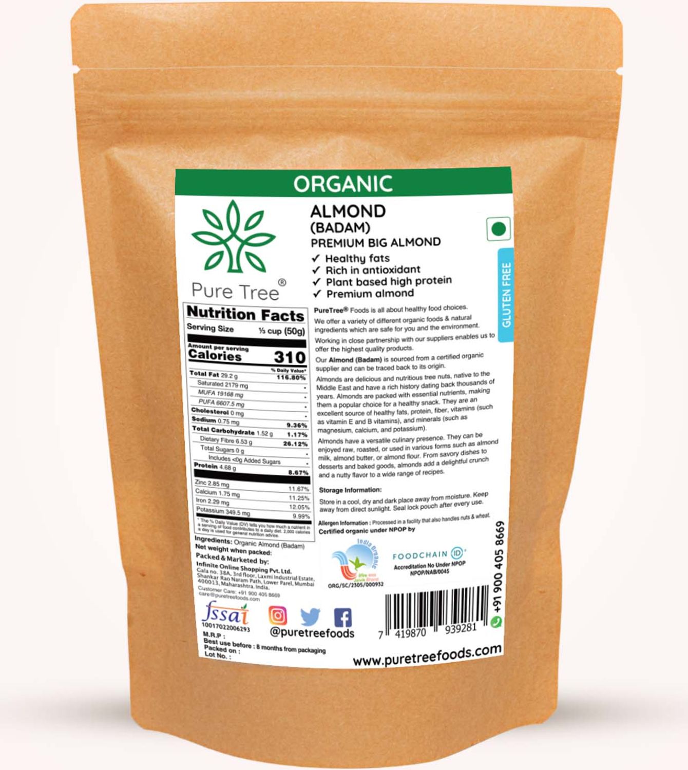 Certified Organic Almond | Badam | Premium Big Almonds – Puretree Foods