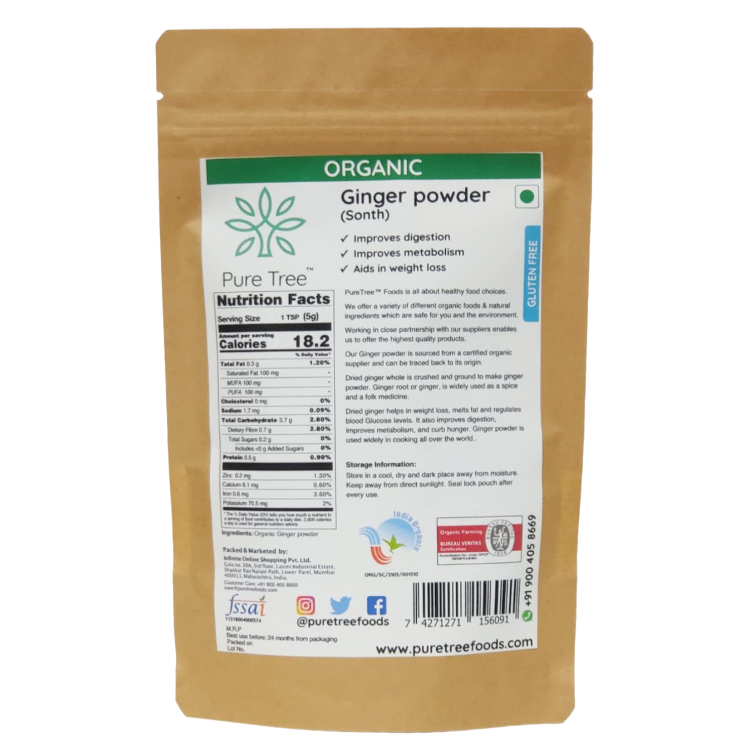 Certified Organic Dry Ginger Powder (Sonth) - Pure Tree Foods ...